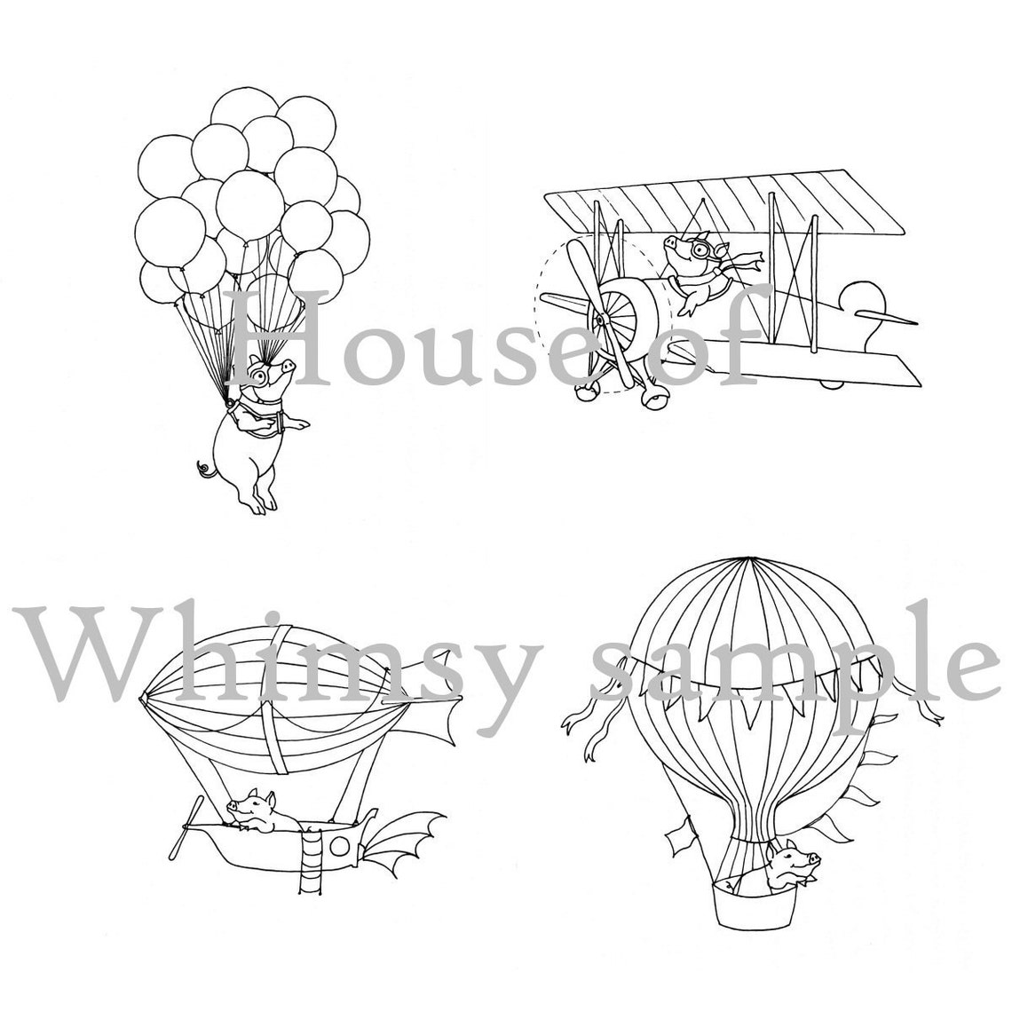 Set of 4 Flying Pig Hand Embroidery Patterns PDF - Pigs in Zeppelin ...