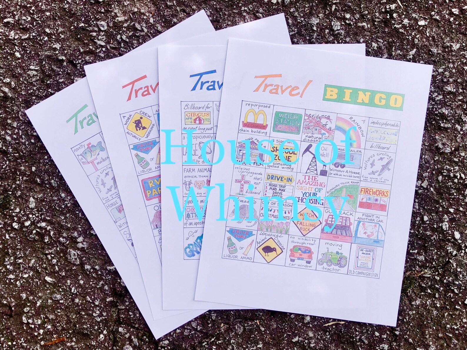 Not Boring! Travel Road Trip Bingo Printable PDF Set of 4 Hand-drawn ...