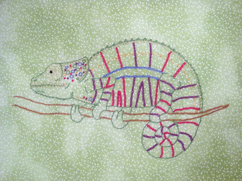 Chameleon Hand Embroidery Pattern PDF - Stitching Instructions Included ...