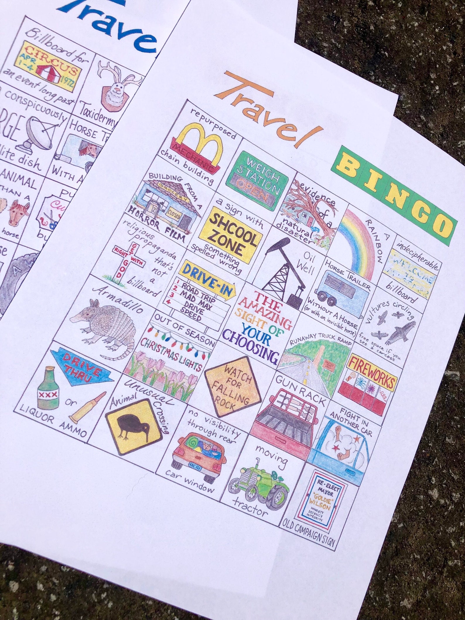 Not Boring! Travel Road Trip Bingo Printable PDF Set of 4 Hand-drawn ...
