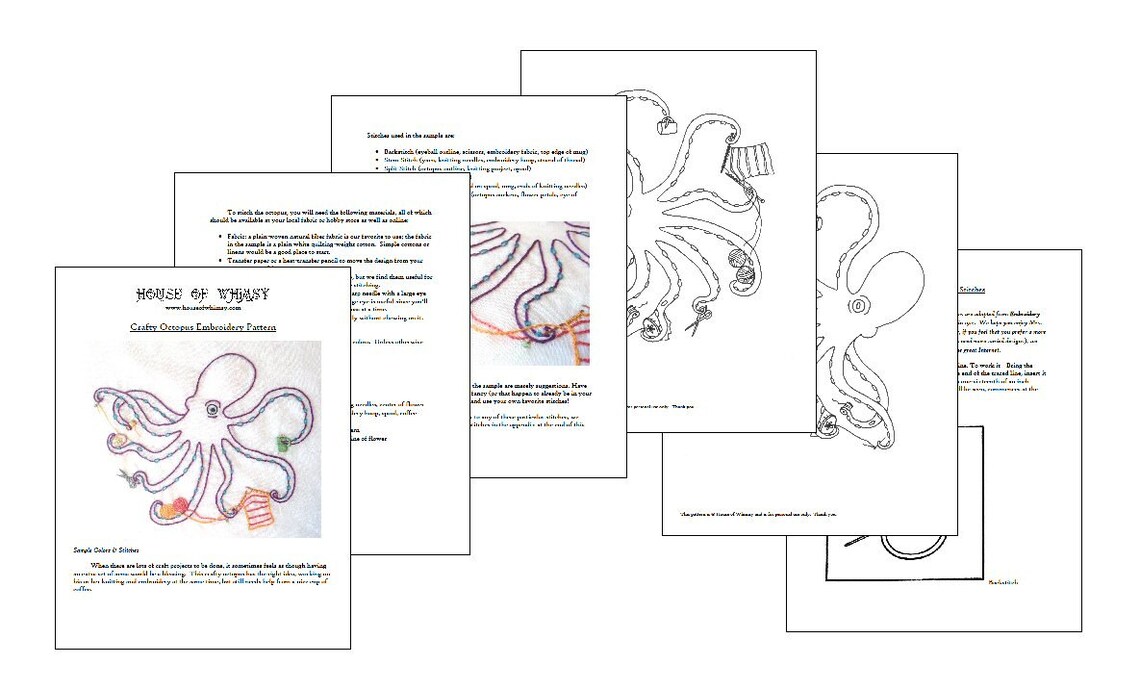 Crafty Octopus Hand Embroidery Pattern PDF Stitching Instructions ...
