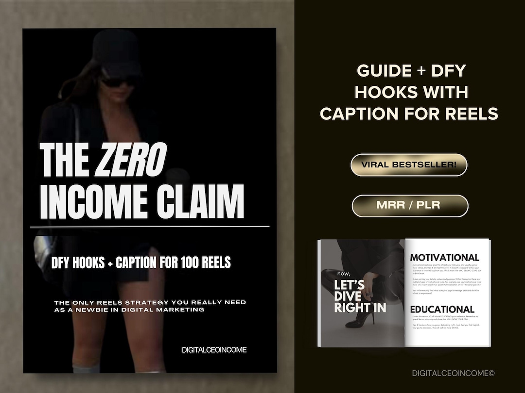 Zero Income Claim Guide: 100 DFY Reels Hooks & Captions for Faceless ...