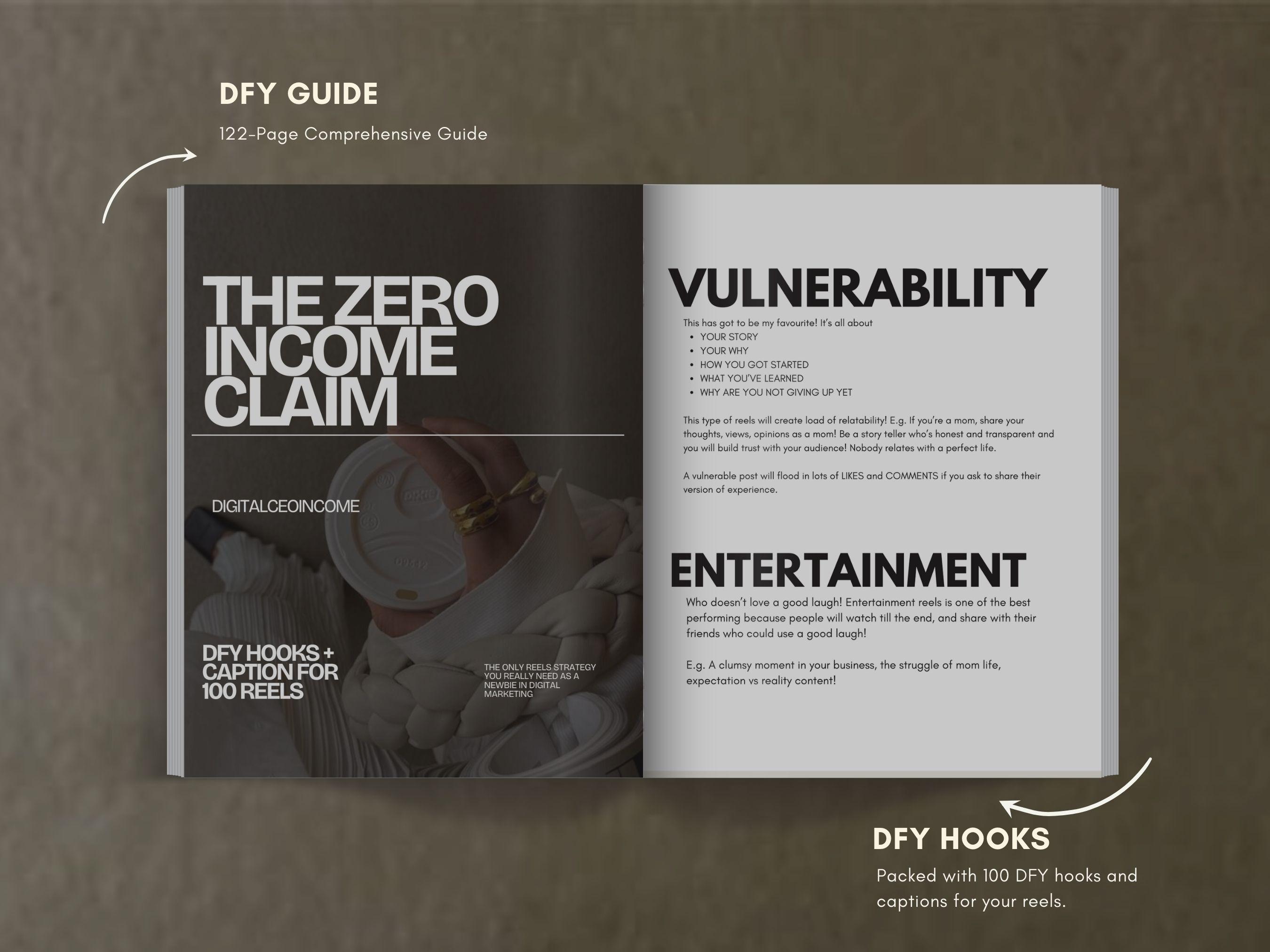 The Zero Income Claim Guide 100 Done for You Reels Hooks and Captions for Faceless Digital ...