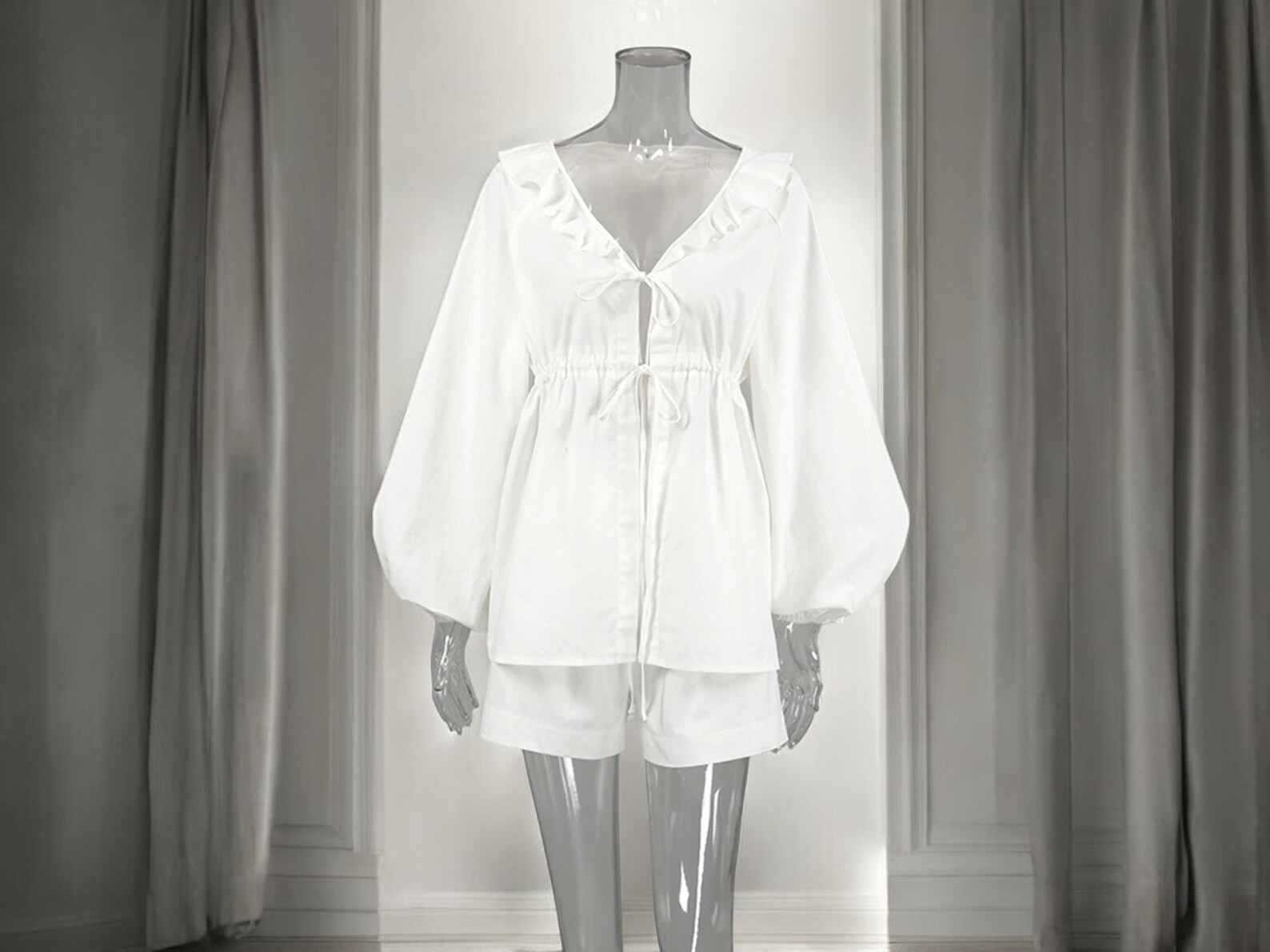 Women's White Linen Shorts Set | Stylish Lace-up Loose Top ...