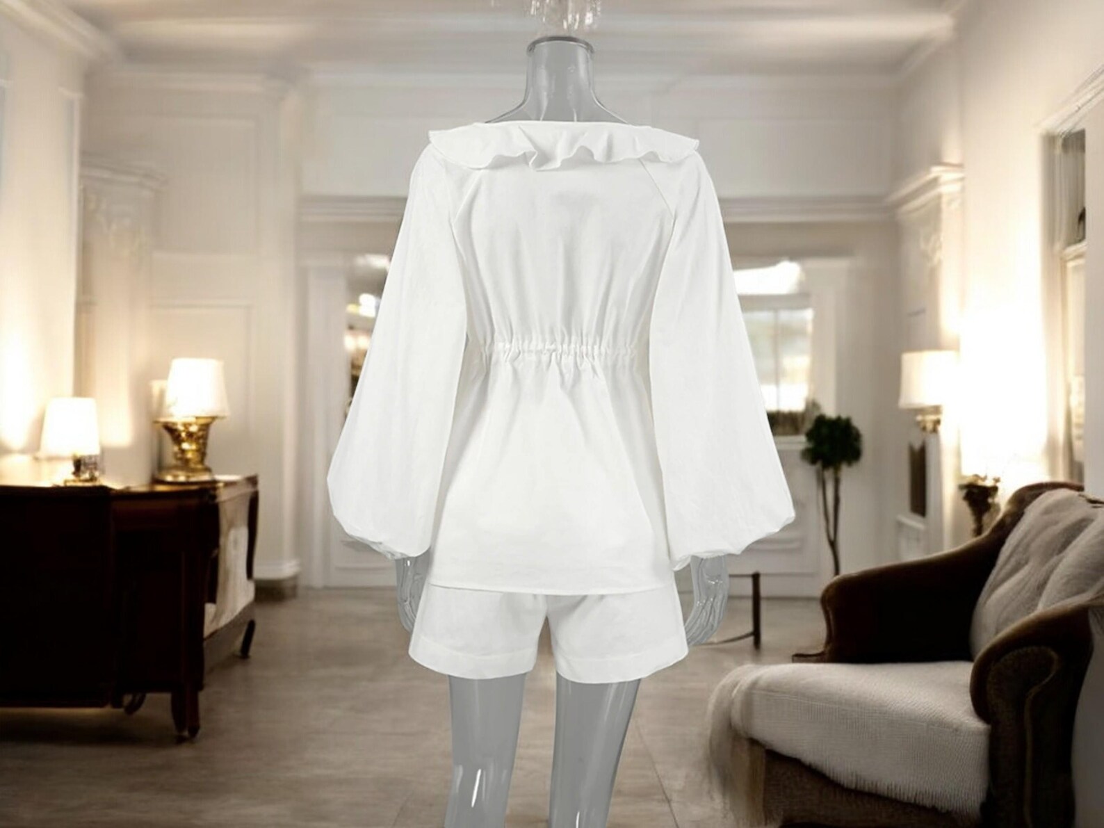 Women's White Linen Shorts Set | Stylish Lace-up Loose Top ...