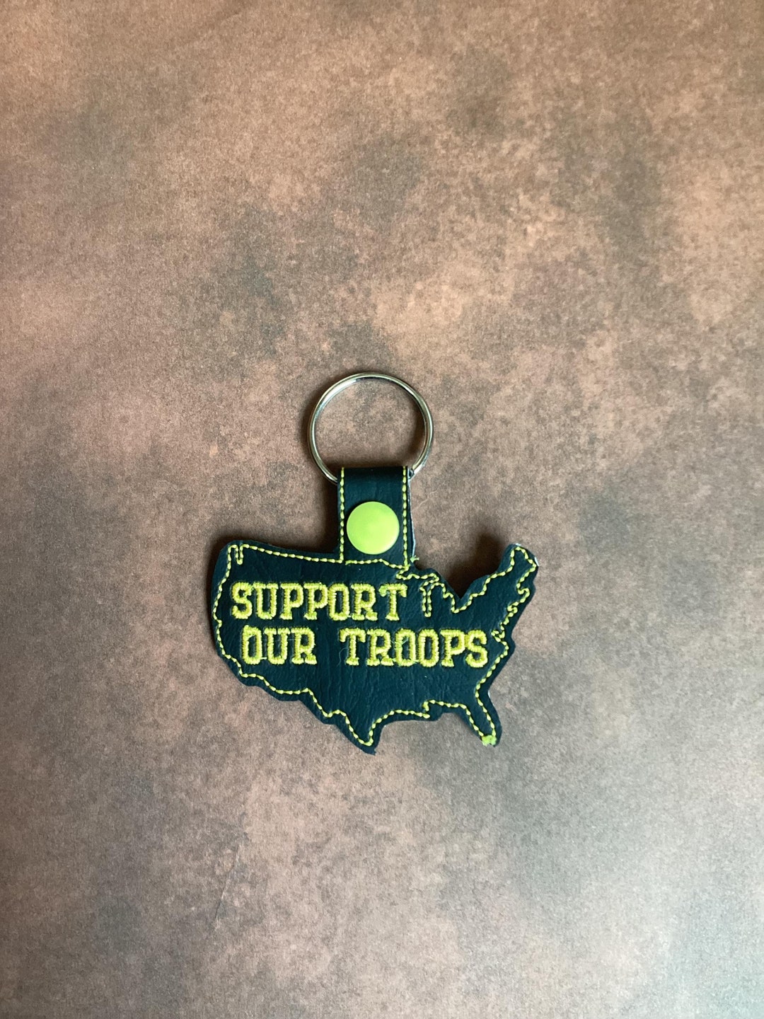 Support Our Troops Keychain | Embroidered Faux Leather | USA Keychain | Embroidered Snap Tab ...