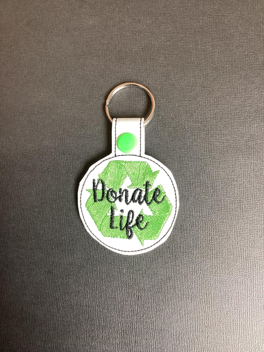 Donate Life Embroidered Keychain | Snap Tab | Faux Leather Keychain ...
