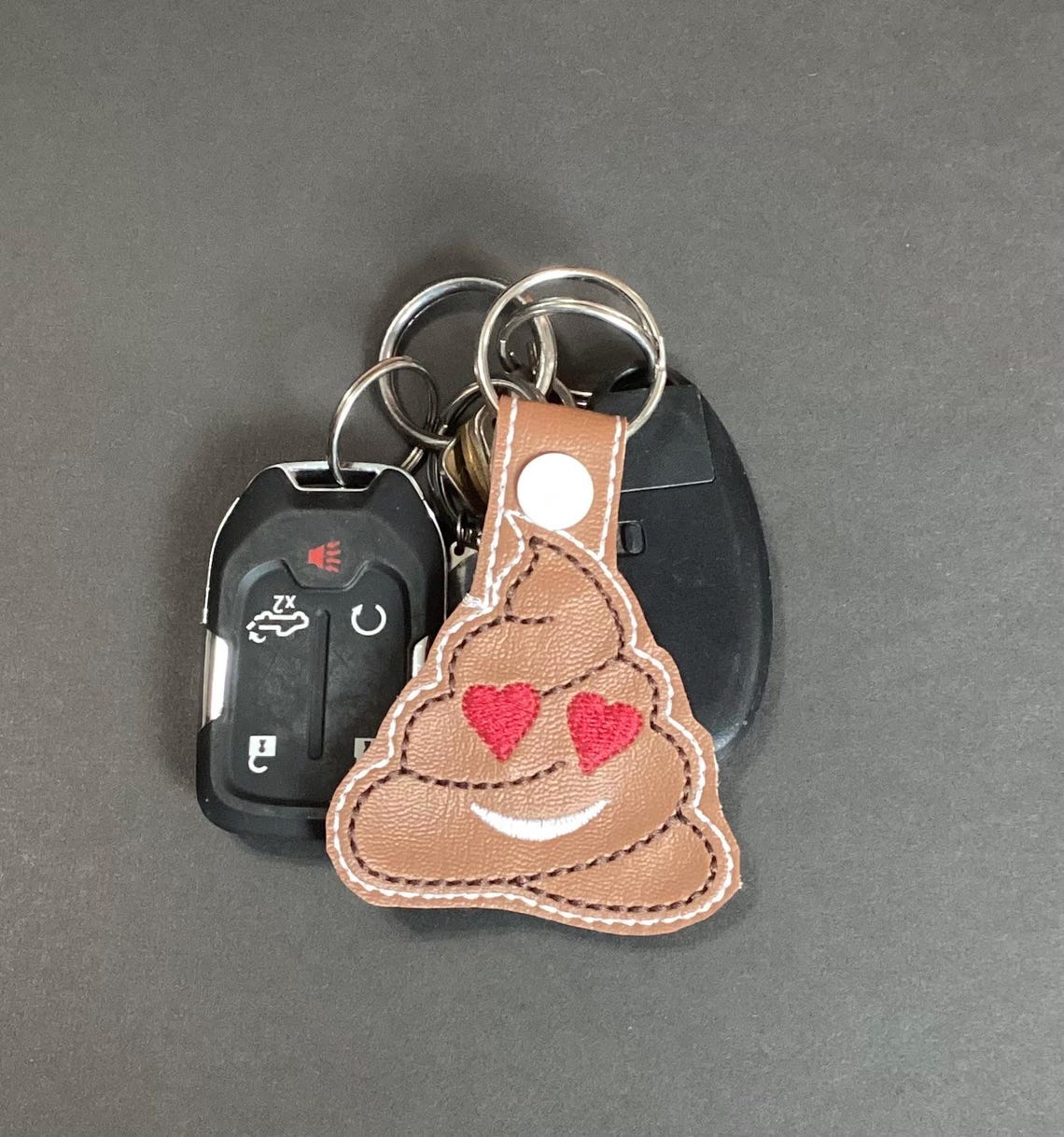 Poop Emoji Keychain | Embroidered Keychain | Faux Leather Keychain ...