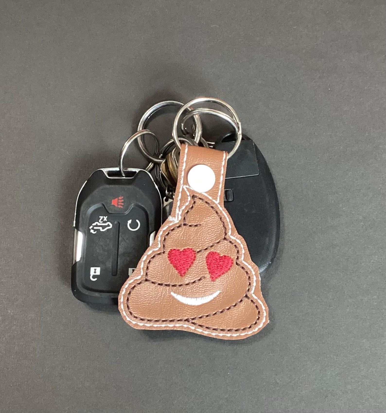 Poop Emoji Keychain | Embroidered Keychain | Faux Leather Keychain ...