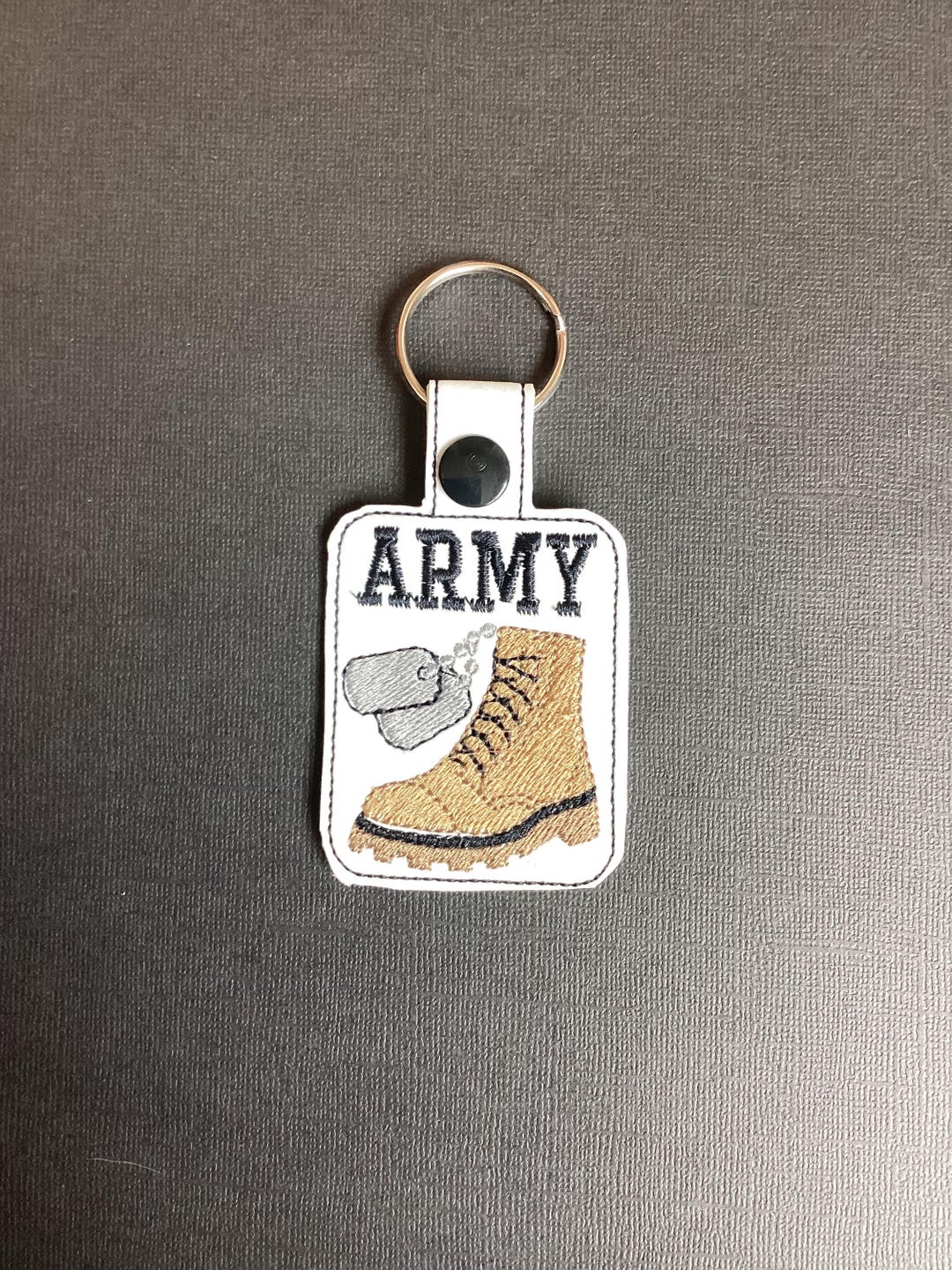Army Embroidered Faux Leather Keychain | Army Snap Tab | Army Keychain ...