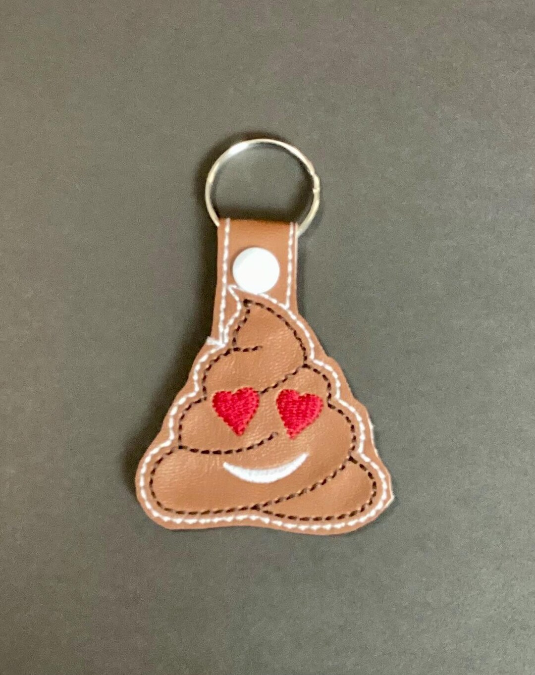 Poop Emoji Keychain | Embroidered Keychain | Faux Leather Keychain ...