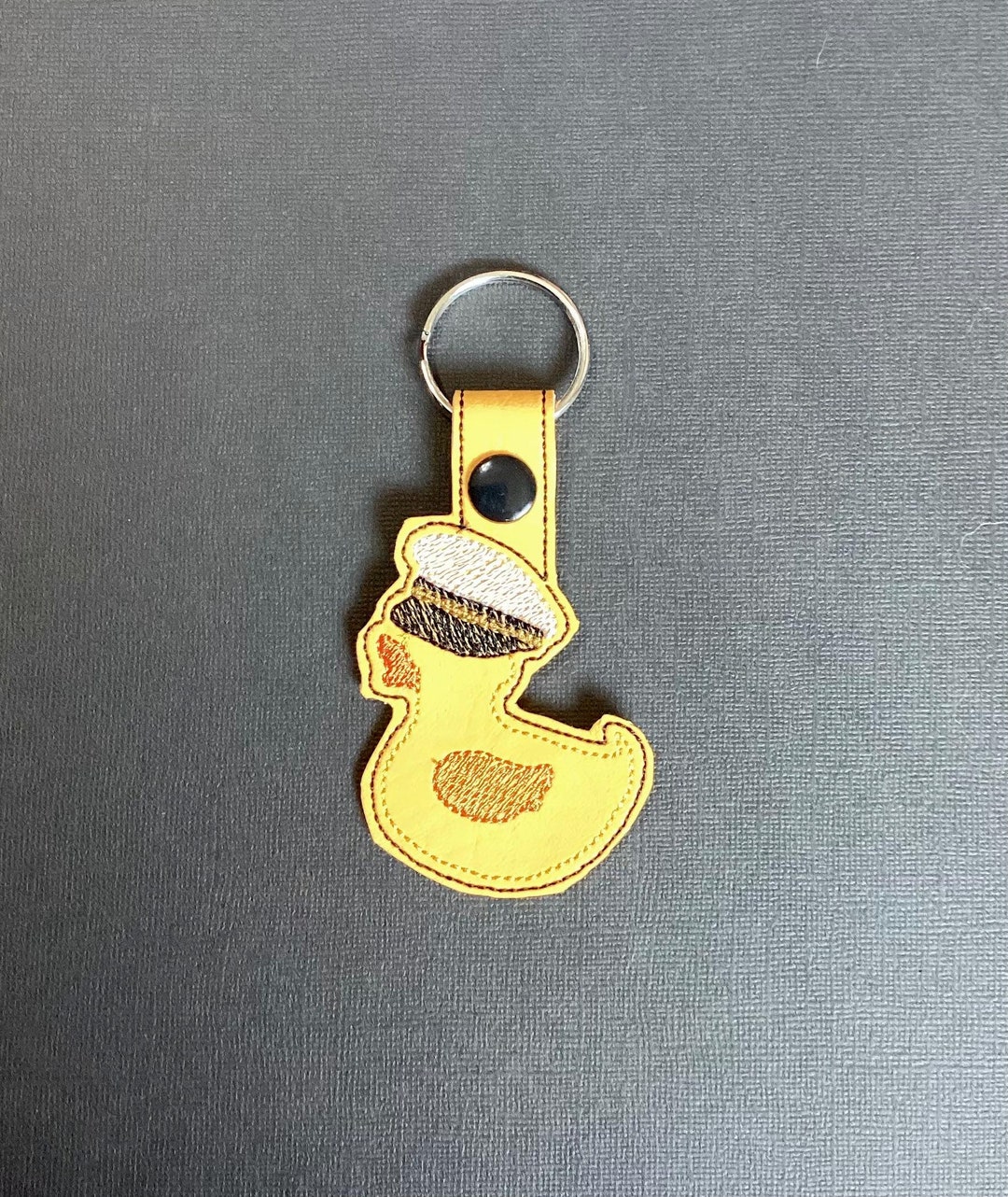 Captain Duck Keychain | Embroidered Keychain | Faux Leather Keychain ...