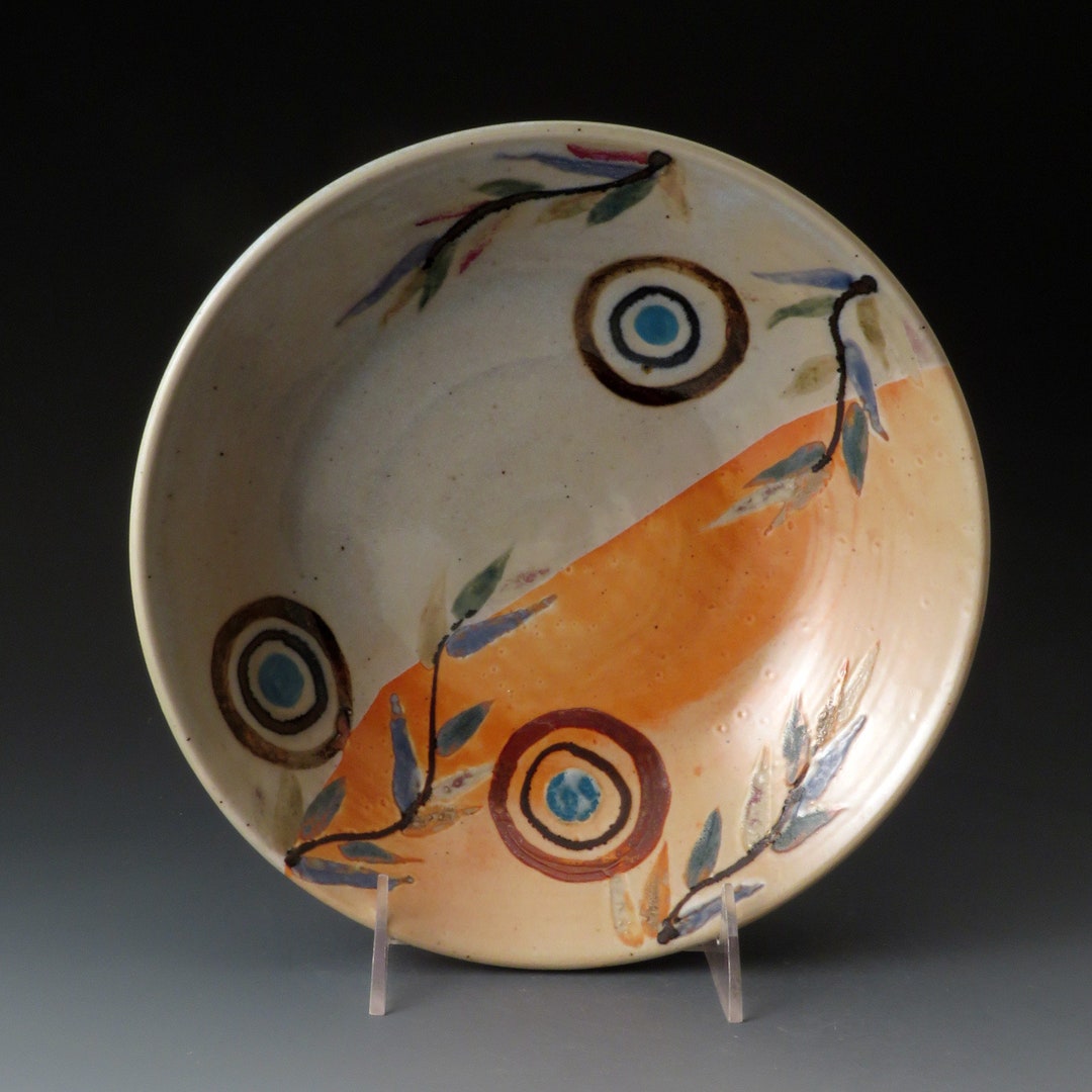 Ceramic Bowl With Circles and Sprigs, Handmade Ceramic Bowl, Salad Bowl ...