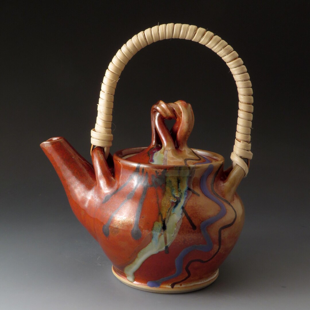 Teapot With Cane and Reed Handle, Desert Colors, Handmade Ceramic ...