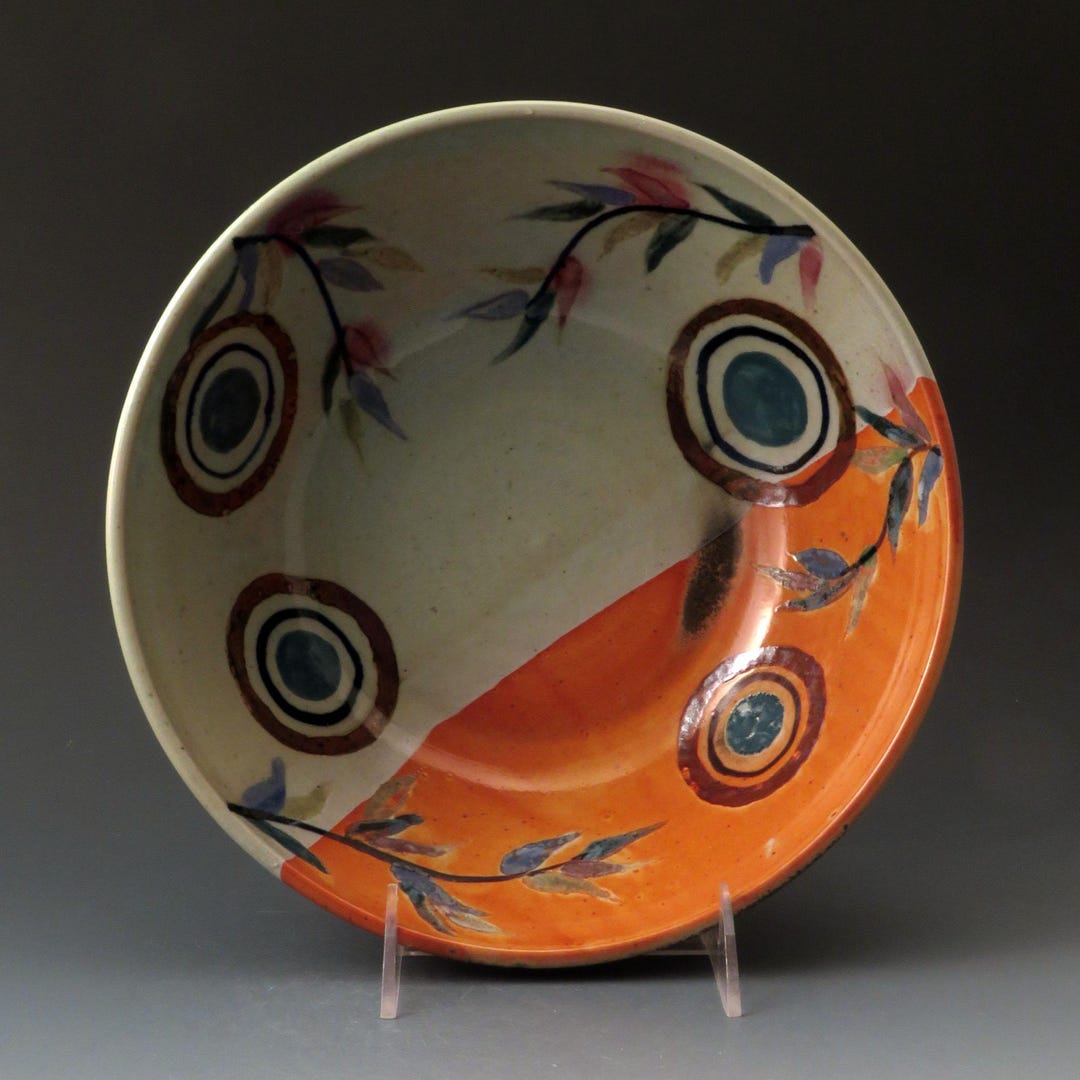 Ceramic Serving Bowl With Circles and Sprigs Design, Handmade Salad ...