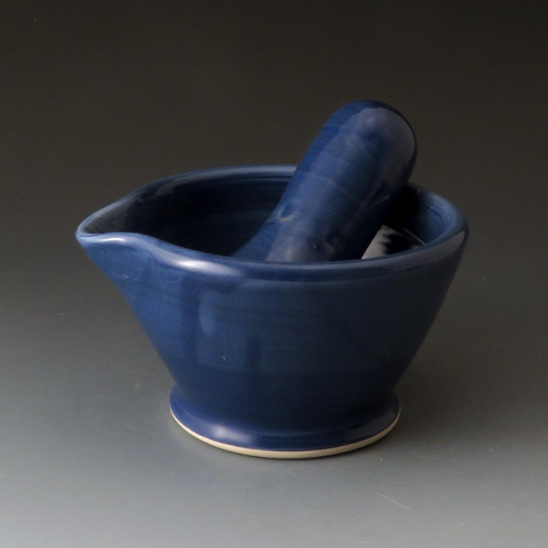 Ceramic Mortar and Pestle, Cobalt Blue Glaze, Handmade Ceramic Grinding ...