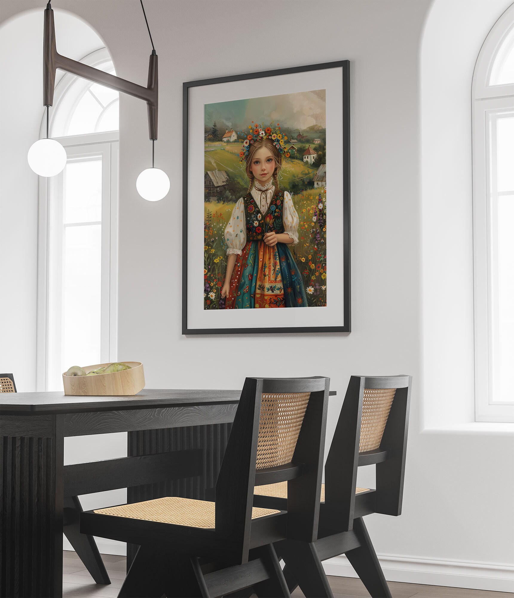 Traditional Polish Folk Art Print at Home Girl in Vibrant Folk Costume ...