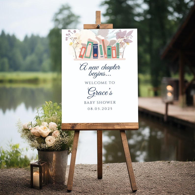 Story Book Baby Shower Welcome Sign Editable A New Chapter Begins Baby ...