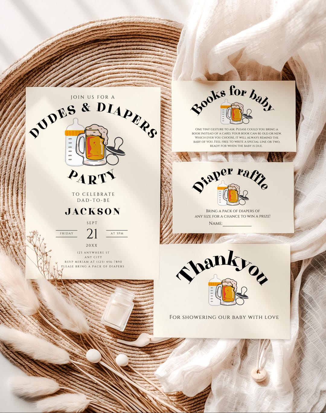 Beer & Diaper Baby Shower Invitation Bundle: Dadchelor Party, Editable ...