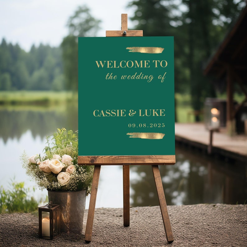 Editable Emerald Green Wedding Welcome Sign Template Wedding Welcome ...