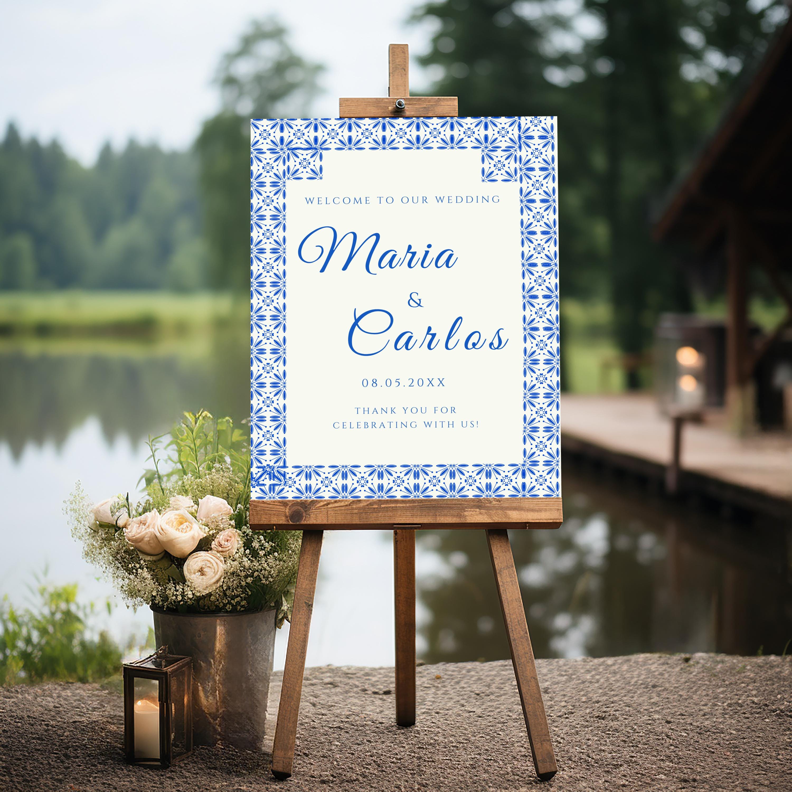 Mexican Talavera Tile Wedding Welcome Sign Template Blue Talavera ...
