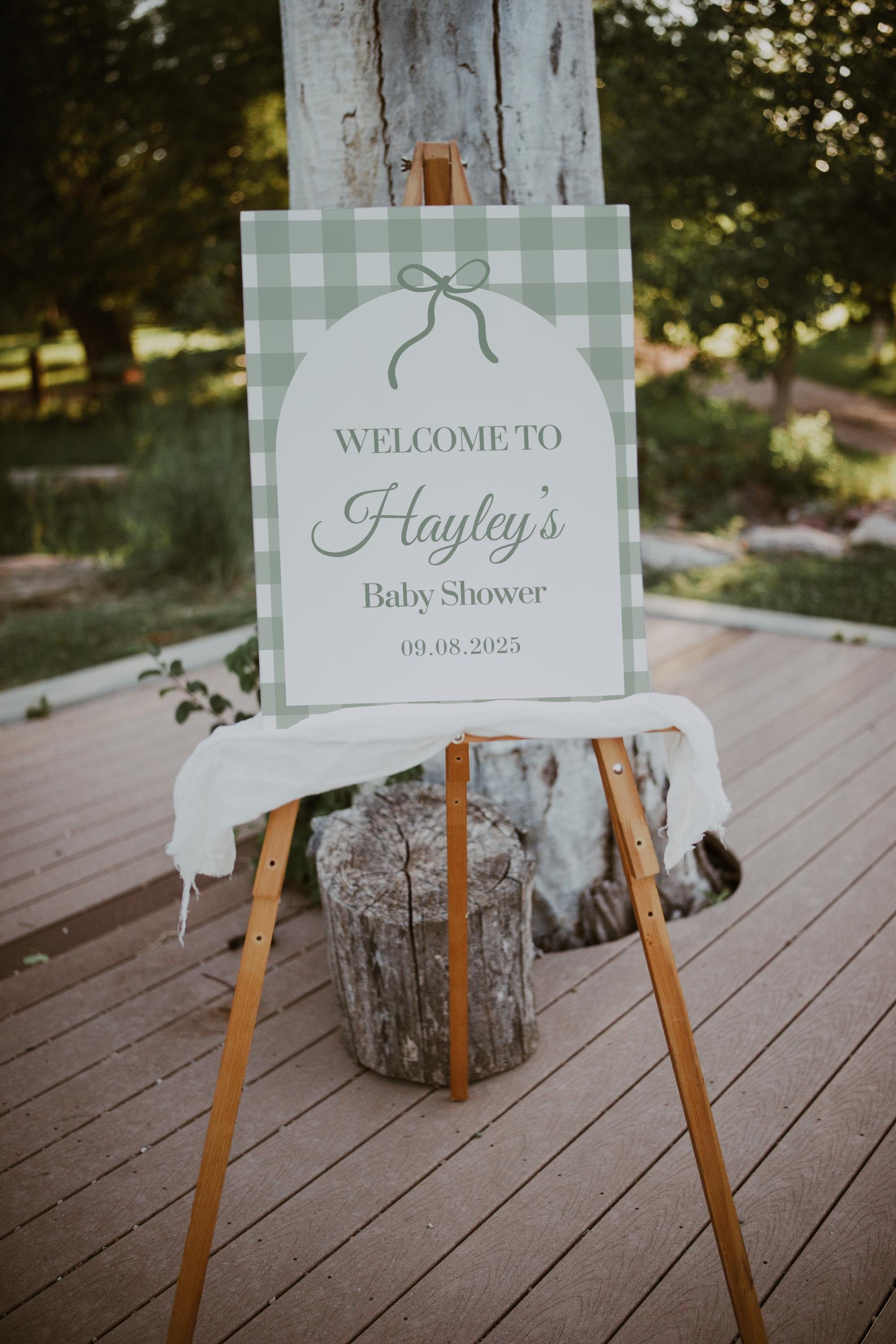 Green Plaid Welcome Sign Baby Shower Editable Green Gingham & Bow Baby ...