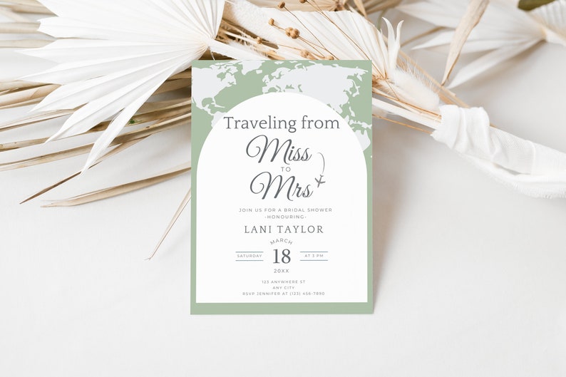 Travel Bridal Shower Invitation Template Traveling From Miss to Mrs ...
