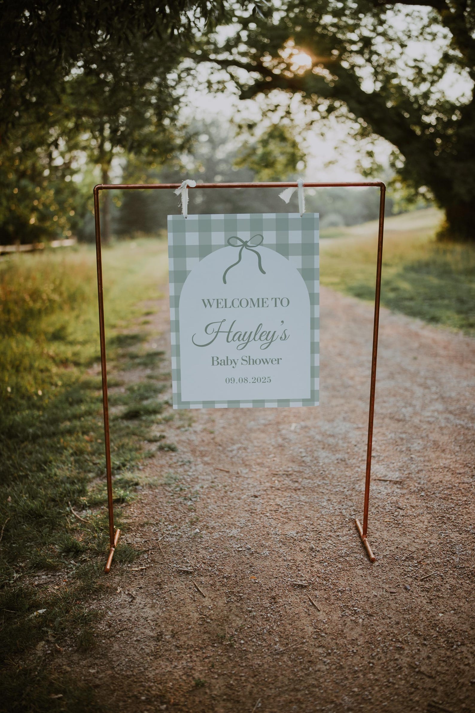 Green Plaid Welcome Sign Baby Shower Editable Green Gingham & Bow Baby ...