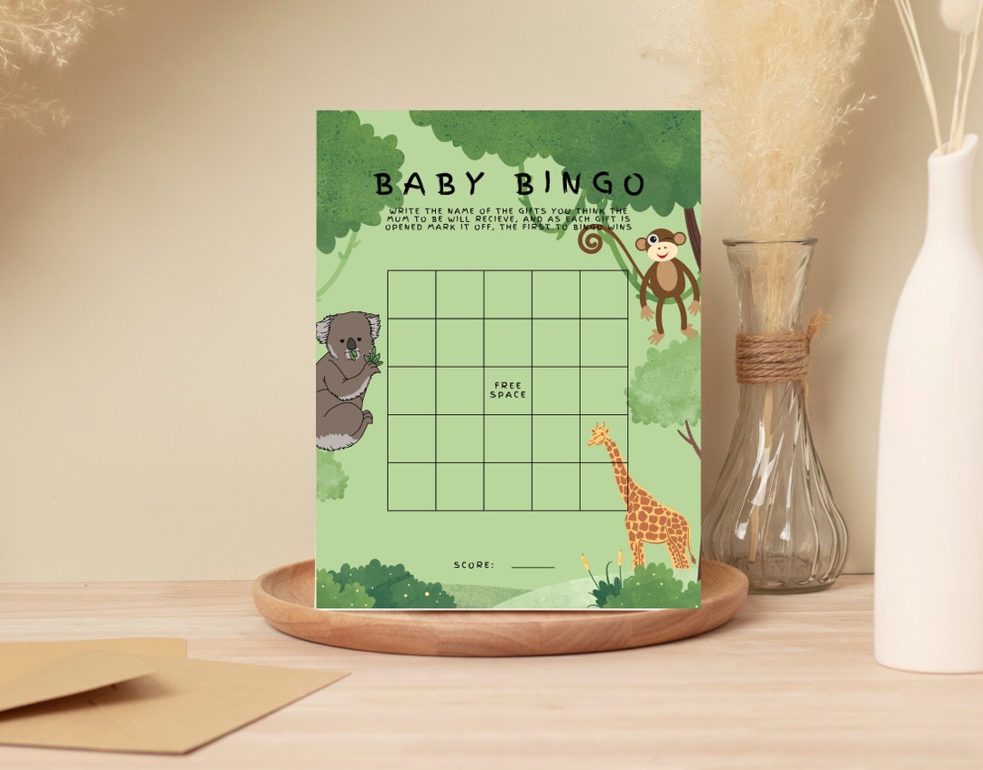 Baby Bingo Card Baby Games Printable Baby Shower Game Safari Theme ...