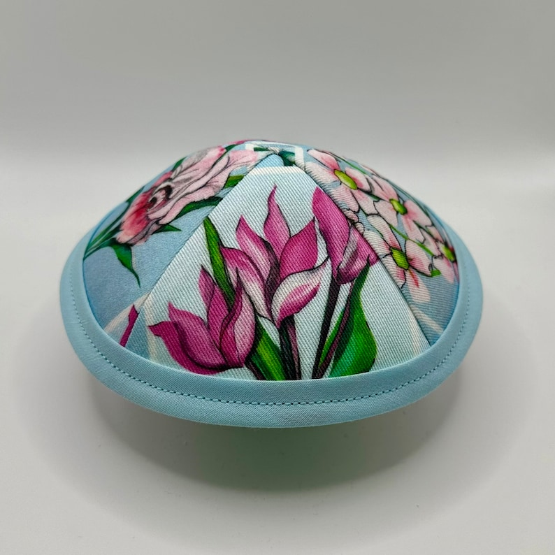 The Flowers of Israel (pink) | Whimsical Yarmulke | Fun Kippah ...