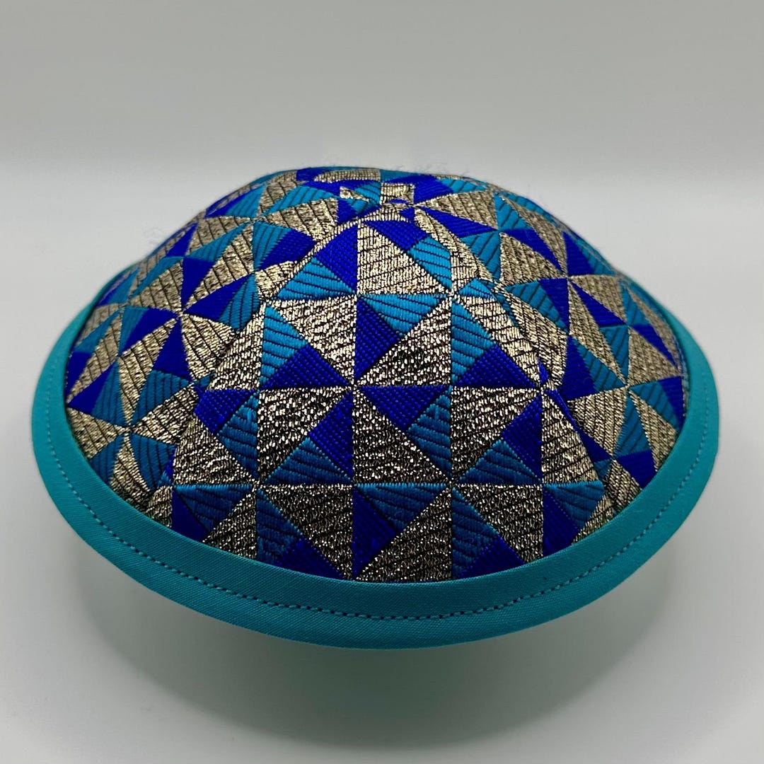 The Gold, Blue and Turquoise Triangle Jacquard | Whimsical Yarmulke ...