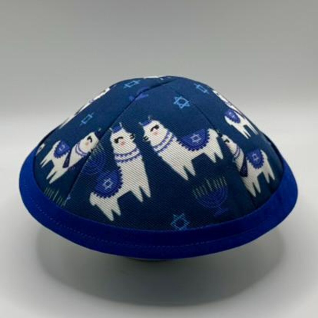 The Llamakah Hanukkah (dark Blue) | Whimsical Yarmulke | Fun Kippah ...