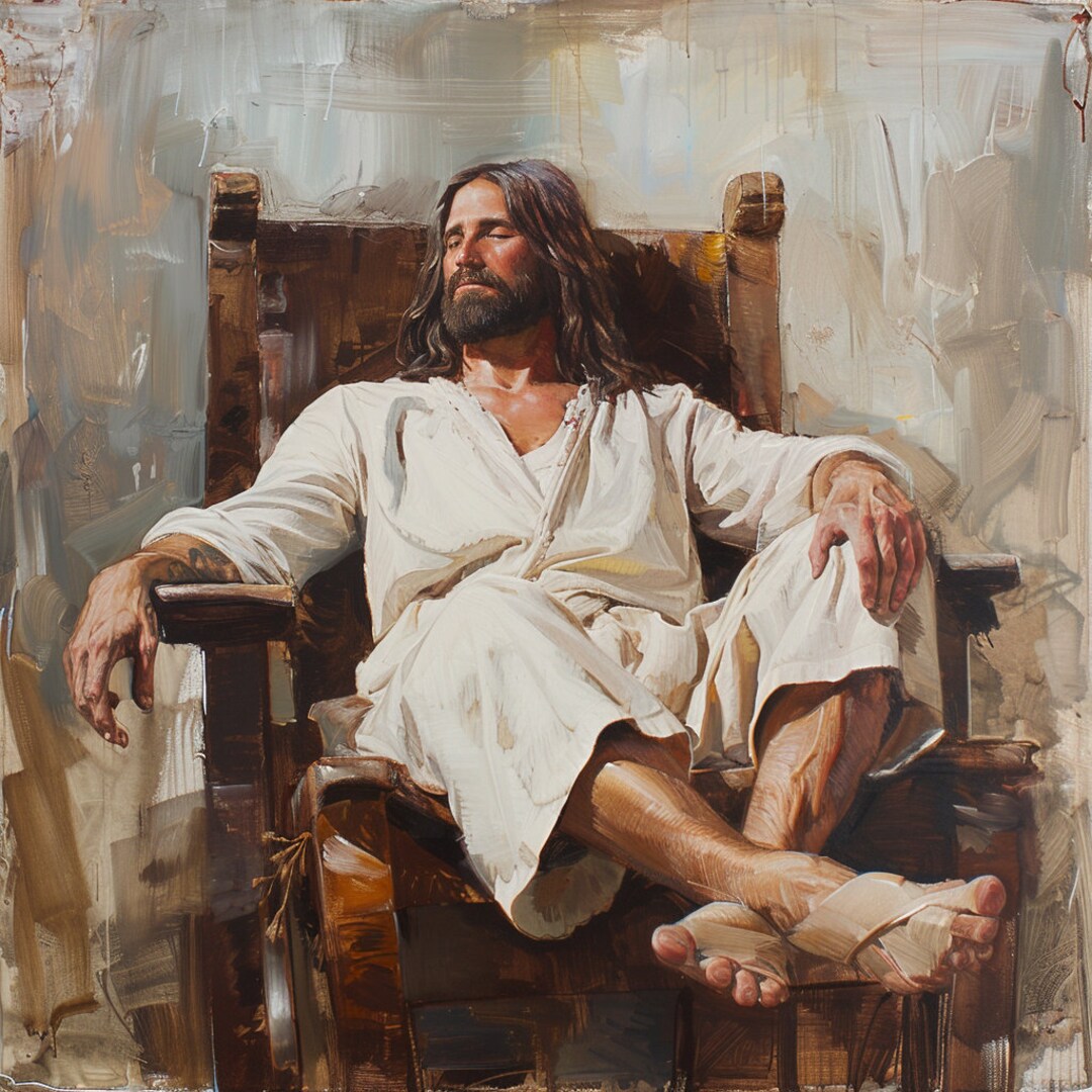 Jesus Christ Artwork, Jesus in a Chair - Etsy New Zealand