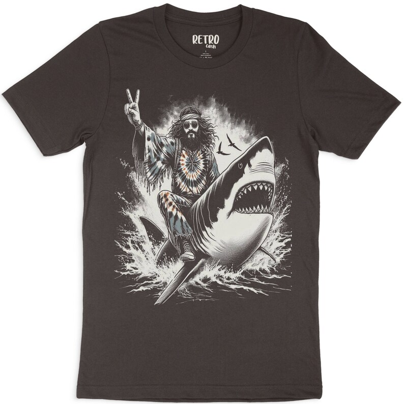 Hippie Great White Shark Retro Tee Peace Love Nature Animals Wild Life ...