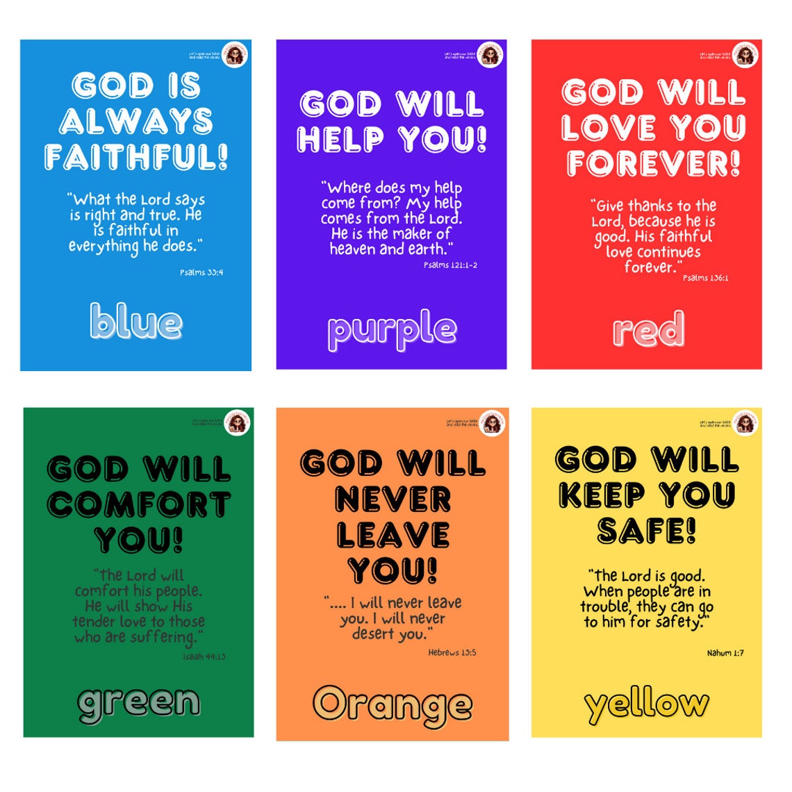Biblical Memory Verse Flashcards for Kids - Bible Verses Color Learning ...