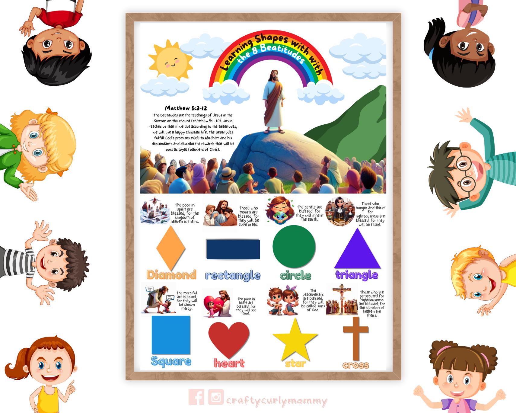 Learning Shapes Posters Bible Verse Cards Activity for Kids Educational ...