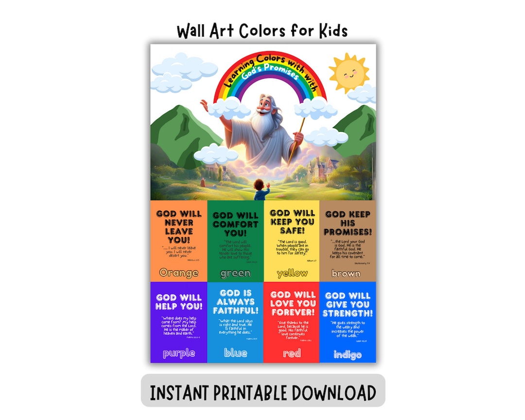 Learning Colors Poster With Bible Verses Scripture Cards Educational ...