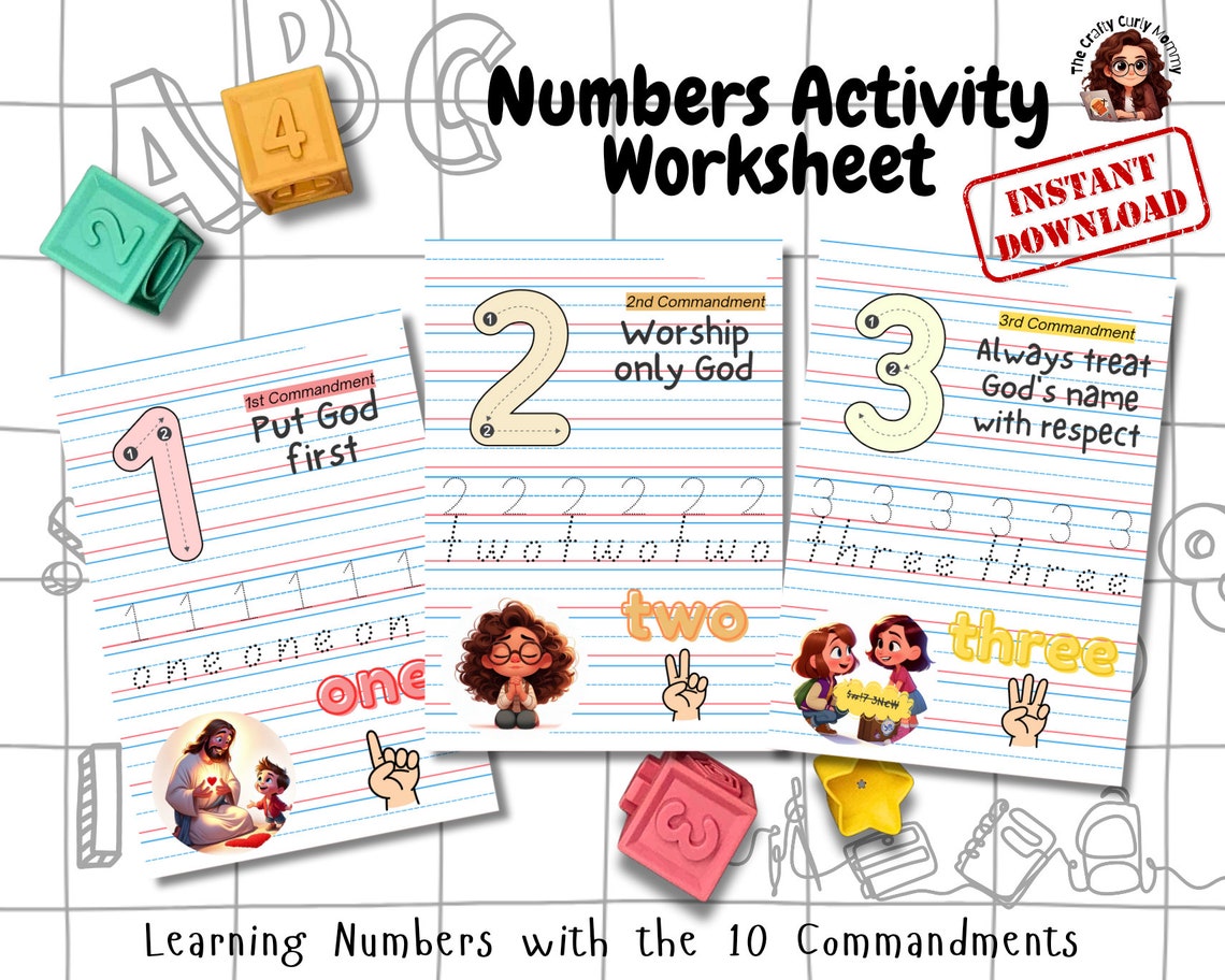 Numbers Tracing Practice Sheets Homeschool Christian Preschool Activity ...