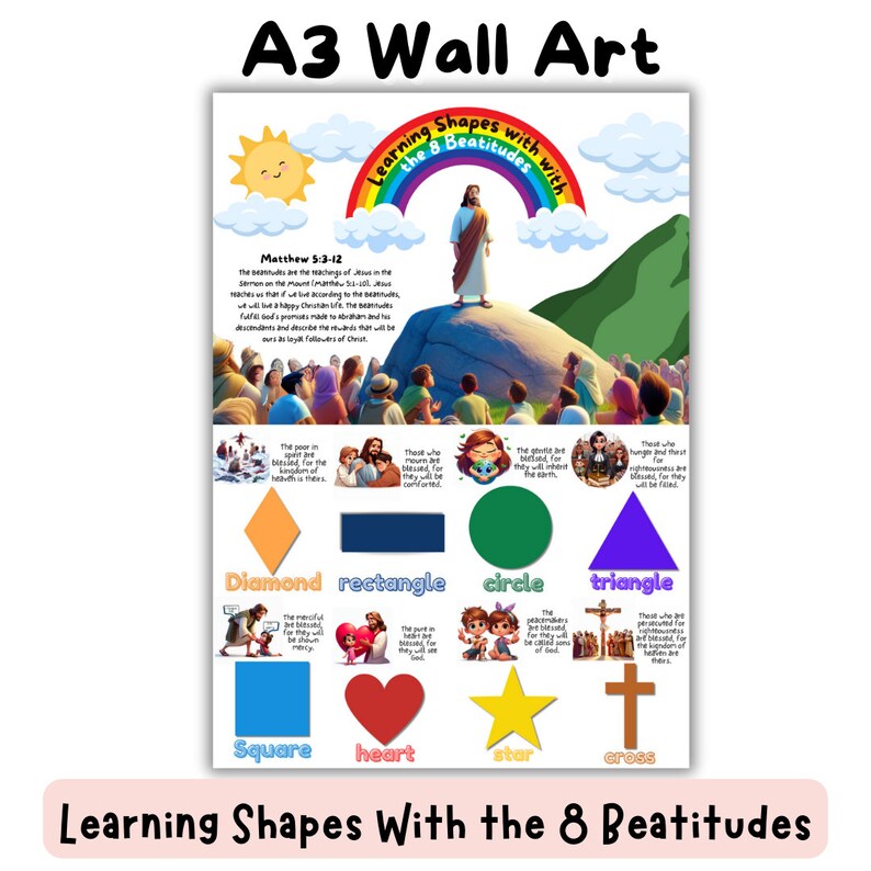 Learning Shapes Posters Bible Verse Cards Activity for Kids Educational ...