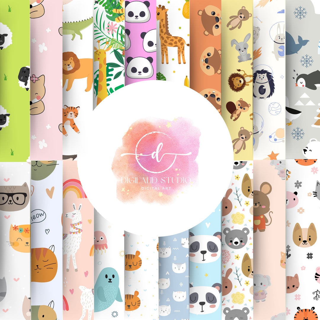 20 Baby Animals Printable Digital Paper Cute Animals Instant Download ...
