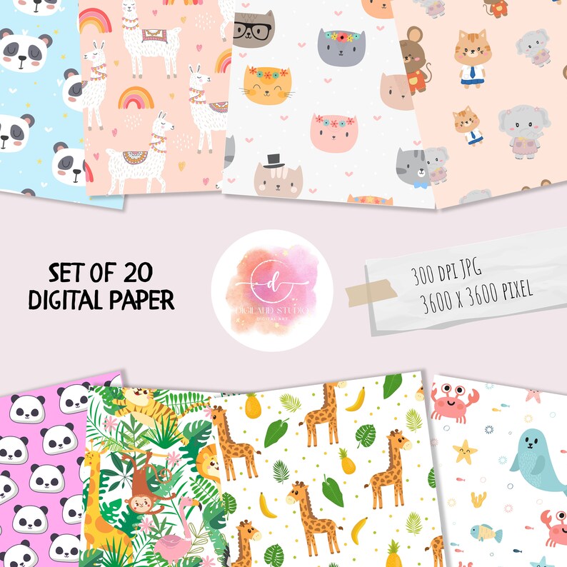 20 Baby Animals Printable Digital Paper Cute Animals Instant Download ...