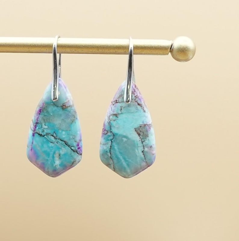 Geometric Jasper Dangle Original Earrings: Boho Silver Hook Earrings ...
