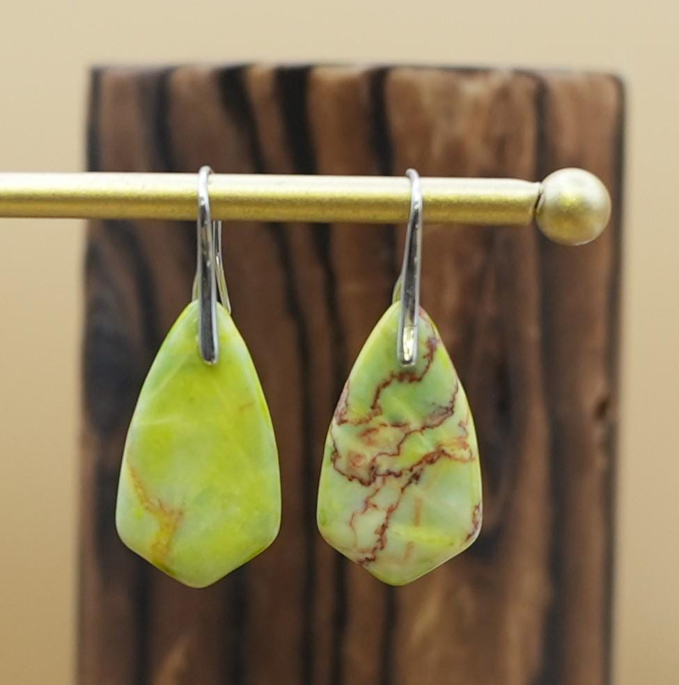 Geometric Jasper Dangle Original Earrings: Boho Silver Hook Earrings ...