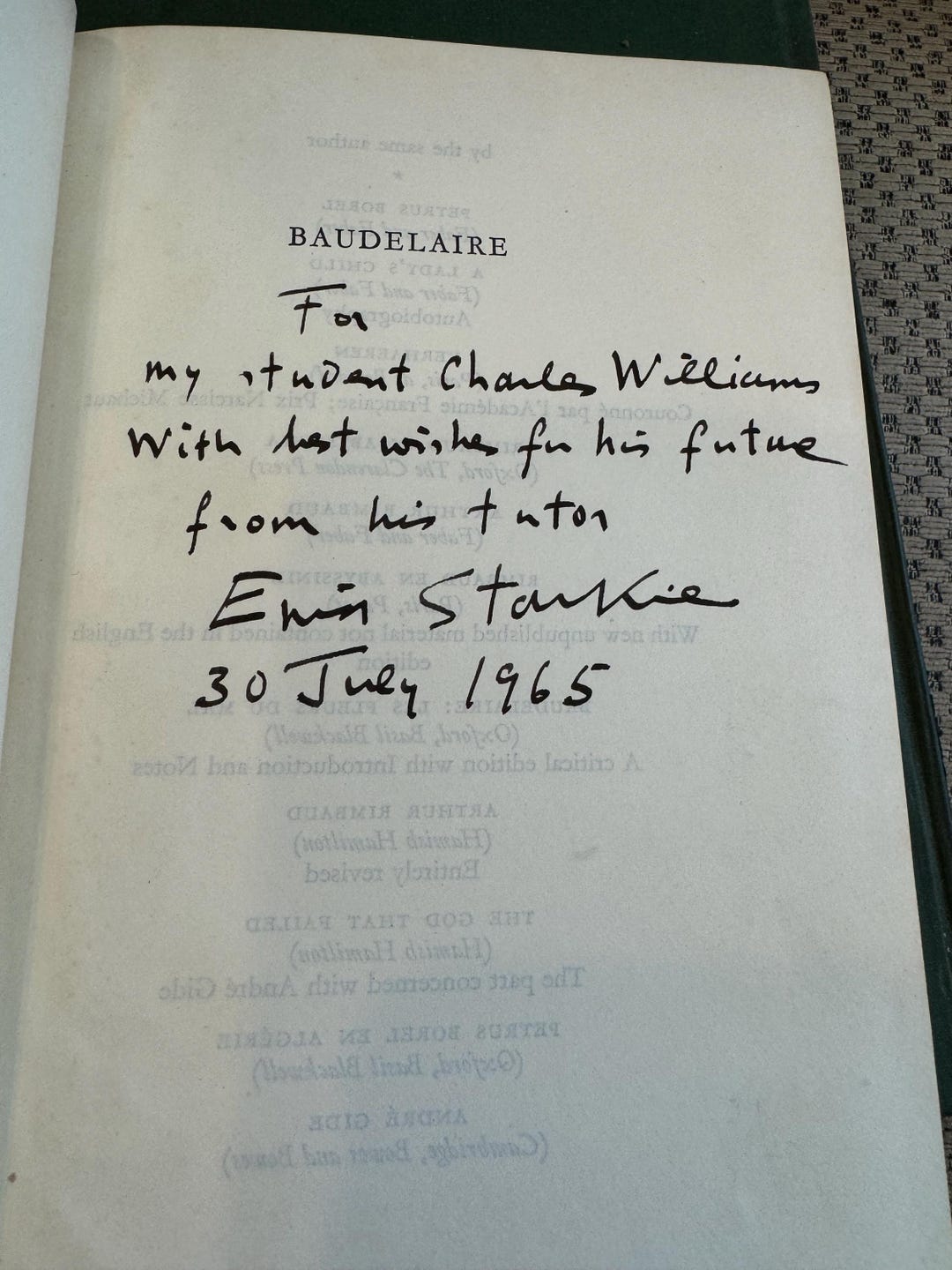 Vintage Signed Copy of Baudelaire by Enid Starkie, 1965 Hardcover Cloth ...