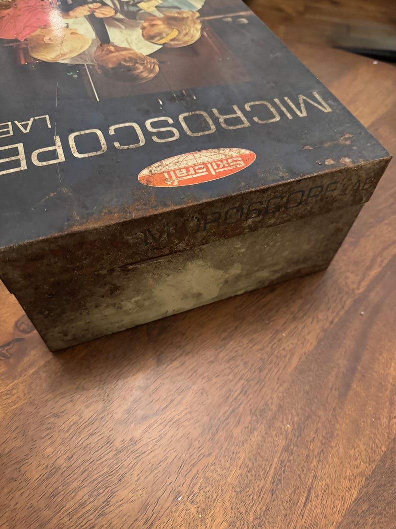 Vintage Skilcraft Microscope Lab Kit: Rusty Metal Box, Retro Science ...