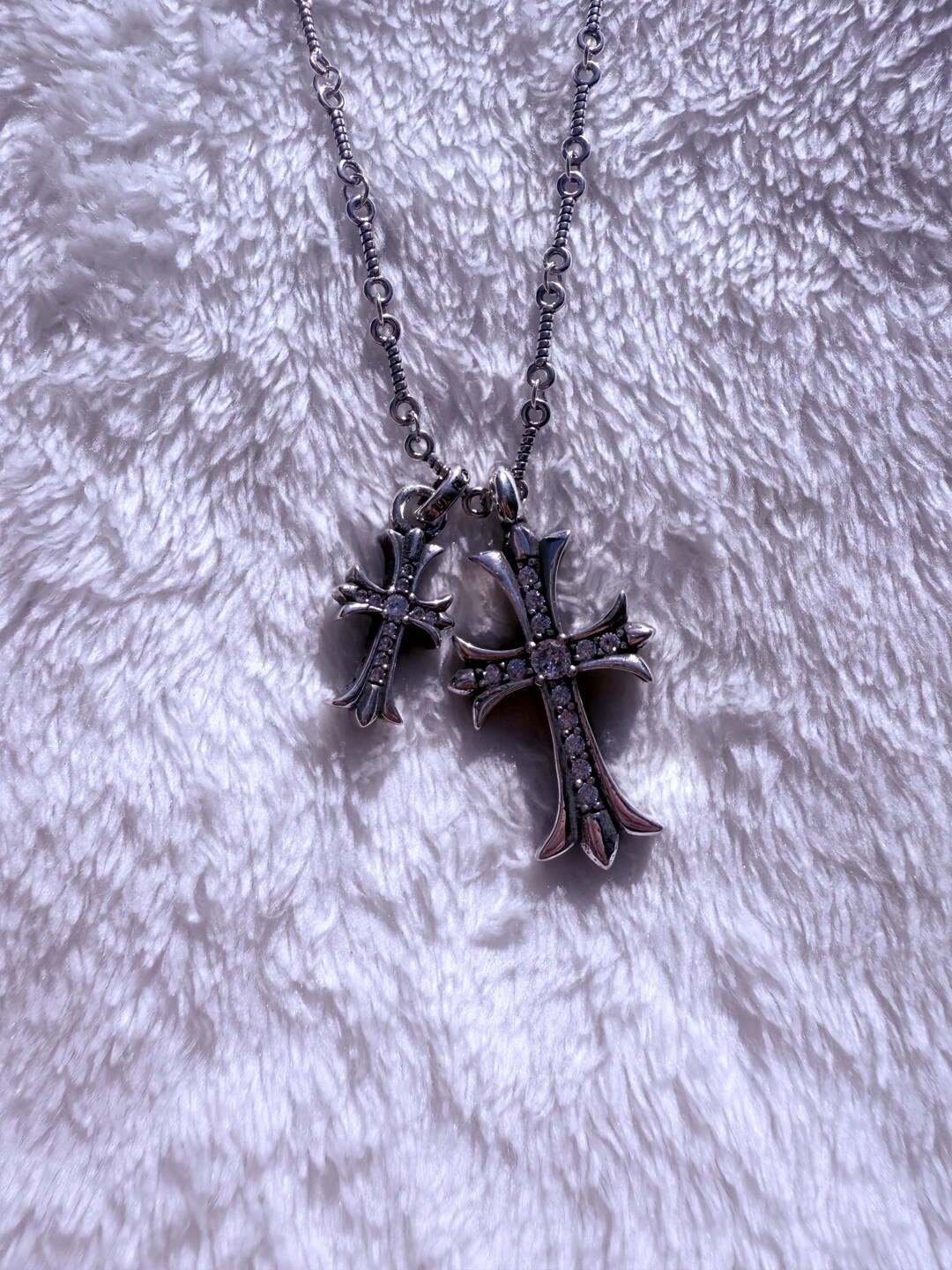 CH Style Y2K Goth/punk Silver Engraved Diamond Double Cross Chain - Etsy