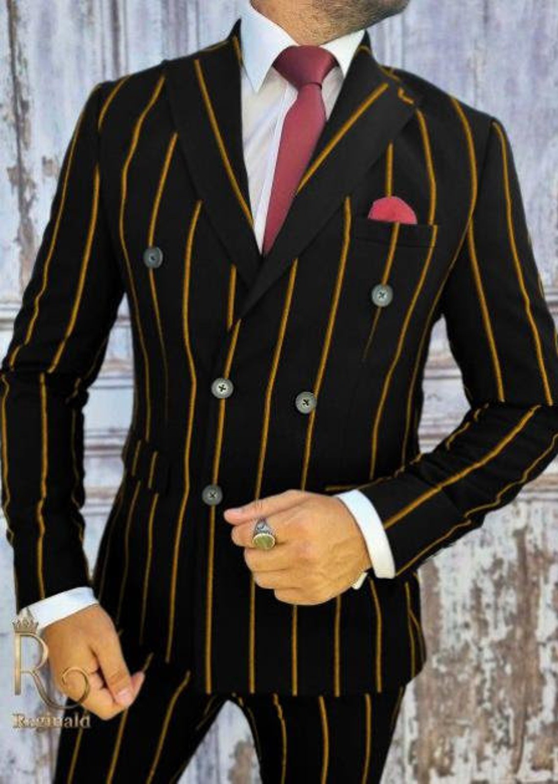 Mens Double Breasted Gangster Pinstripe Six Button Suit in Black - Etsy