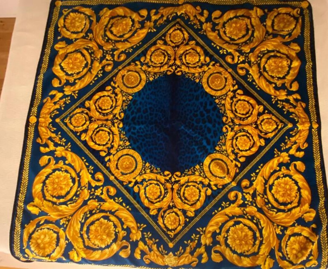 GIANNI VERSACE Vintage Rare Velvet Barocco and Animalier Blue Gold ...