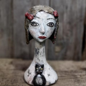 Handmade Ceramic Female Bust With Cat: OOAK Art Sculpture - Etsy