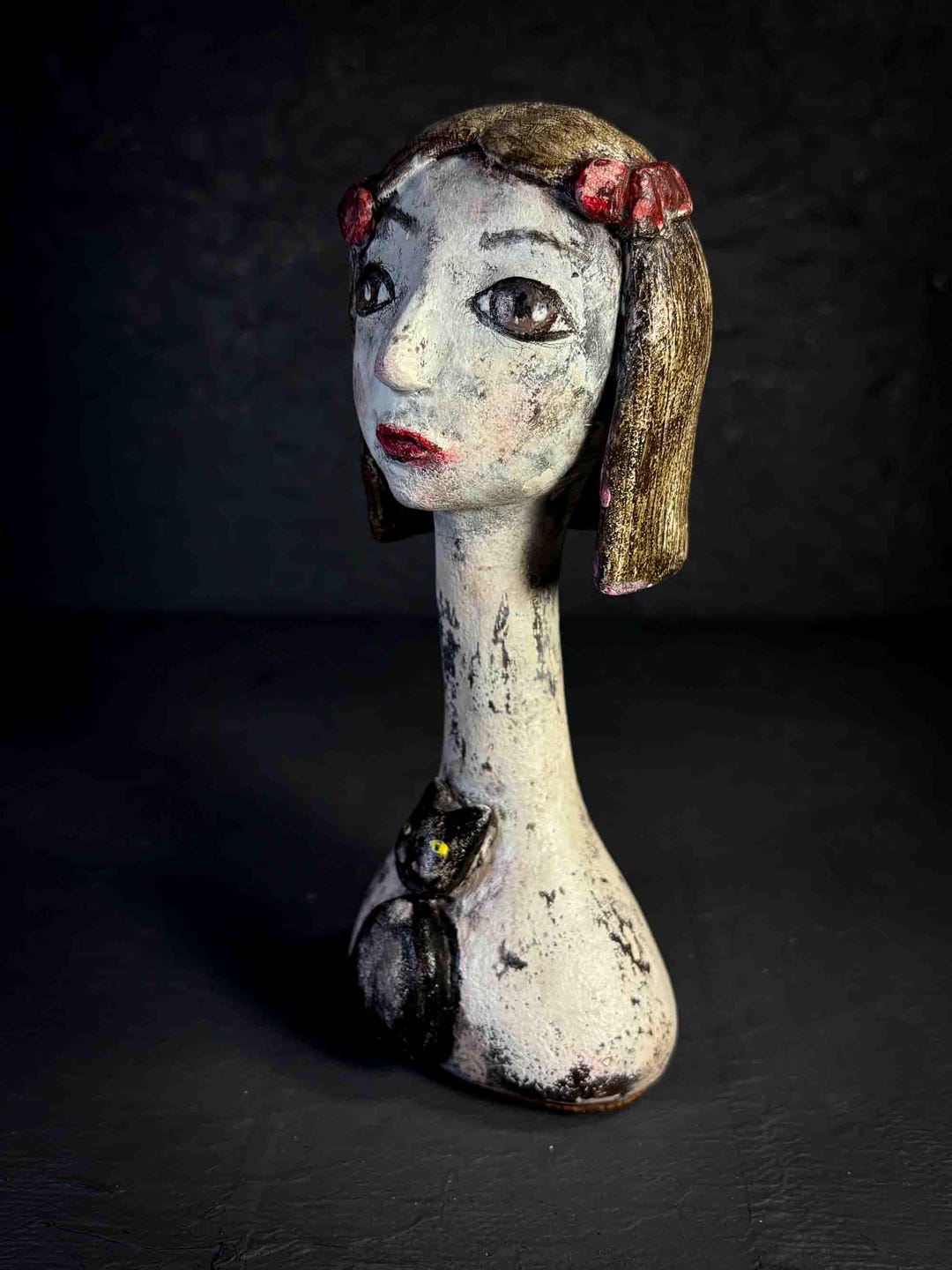 Handmade Ceramic Female Bust With Cat: OOAK Art Sculpture - Etsy